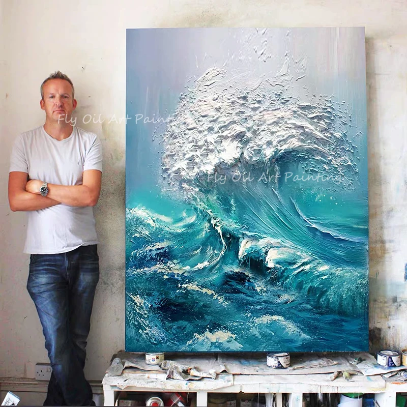 100-Handmade-thick-knife-landscape-artwork-ocean-wave-heavy-oil ...