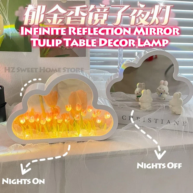 NEW-Infinite-Reflection-Table-Lamp-Two-Way-Mirror-Lights-Hidden-Tulip ...