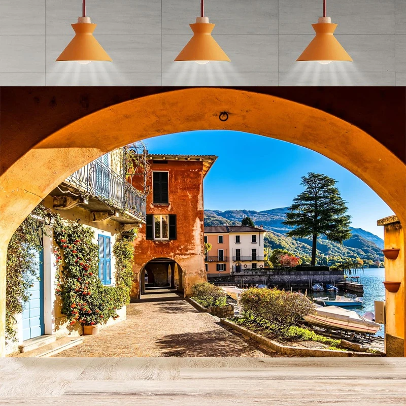 Italy-Town-Street-Photography-Backdrop-Italian-Lago-Di-Como-Port-Old ...