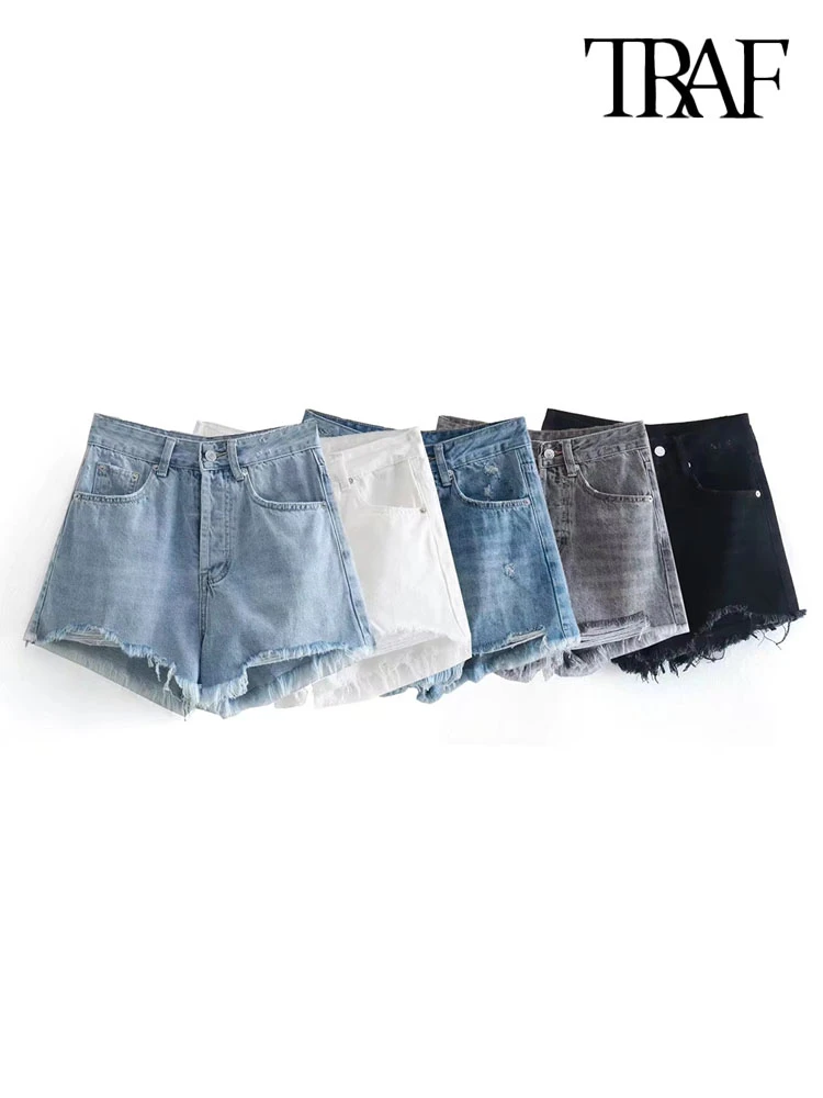 Denim Short Pants | Traf Denim Short | Short Zara Traf | Frayed Short ...