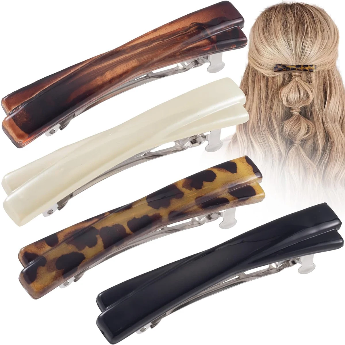 4Pcs French Barrette Hair Clips for Women & Girls - Goody Small ...