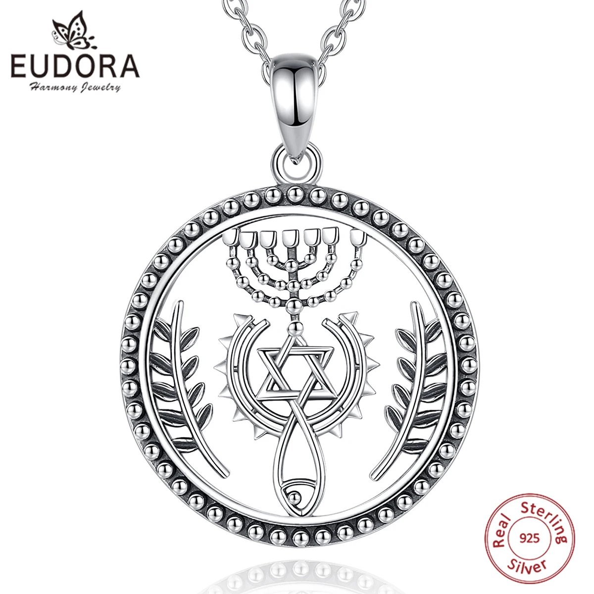 Eudora 925 Sterling Silver Messianic Cross Necklace for Men Women Star ...