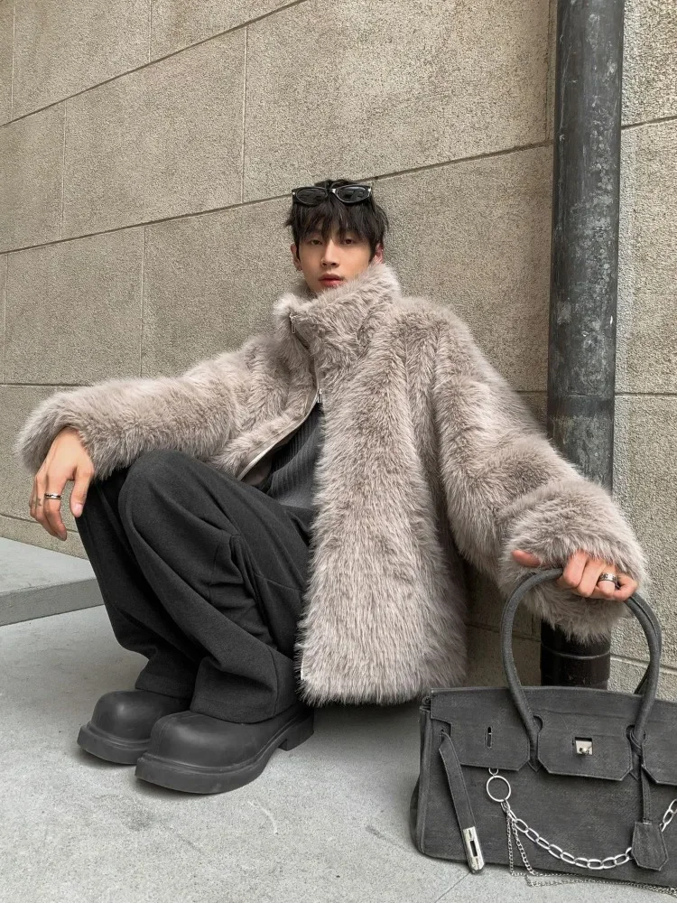 New-Korean-Fashionable-Gray-Environmentally-Friendly-Fur-Jacket-Men ...