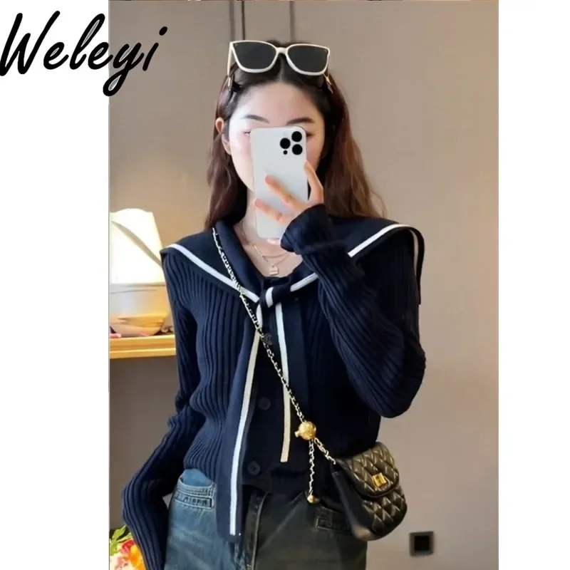 French-Retro-Navy-Neck-Knitted-Tops-Cutecore-Cardigan-Mujer-Autumn ...