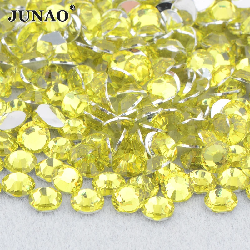 JUNAO-4-5-6mm-Glittler-Citrine-Color-Resin-Rhinestone-Flatback-Round ...