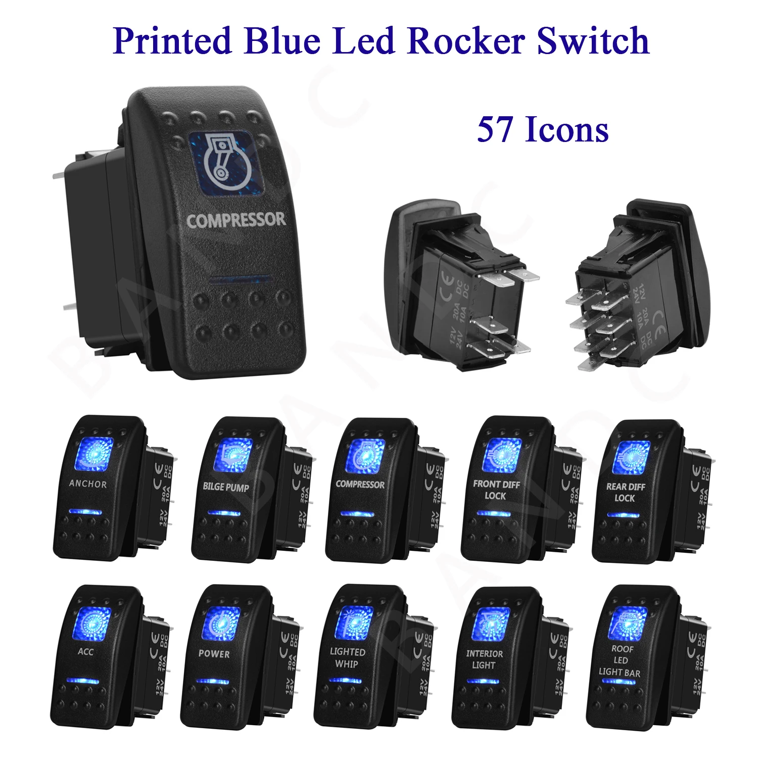 Blue Led 12V Led Light Bar Fog Lights Rocker Switch 5 Pin ON-OFF 3 ...