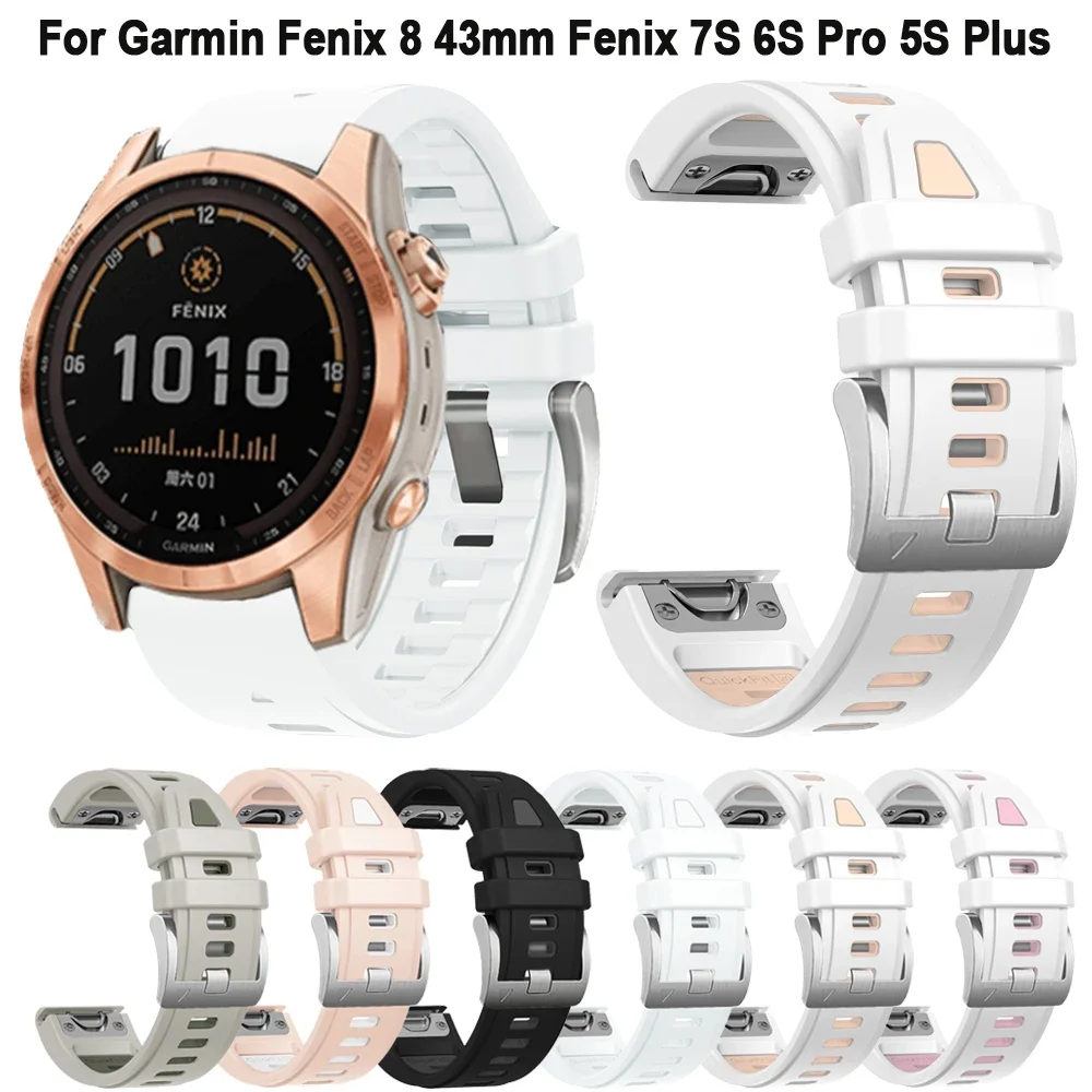 For Garmin Fenix 8 43MM Bracelet Wristband 20mm Silver Buckle Silicone Watch Band Strap For ...