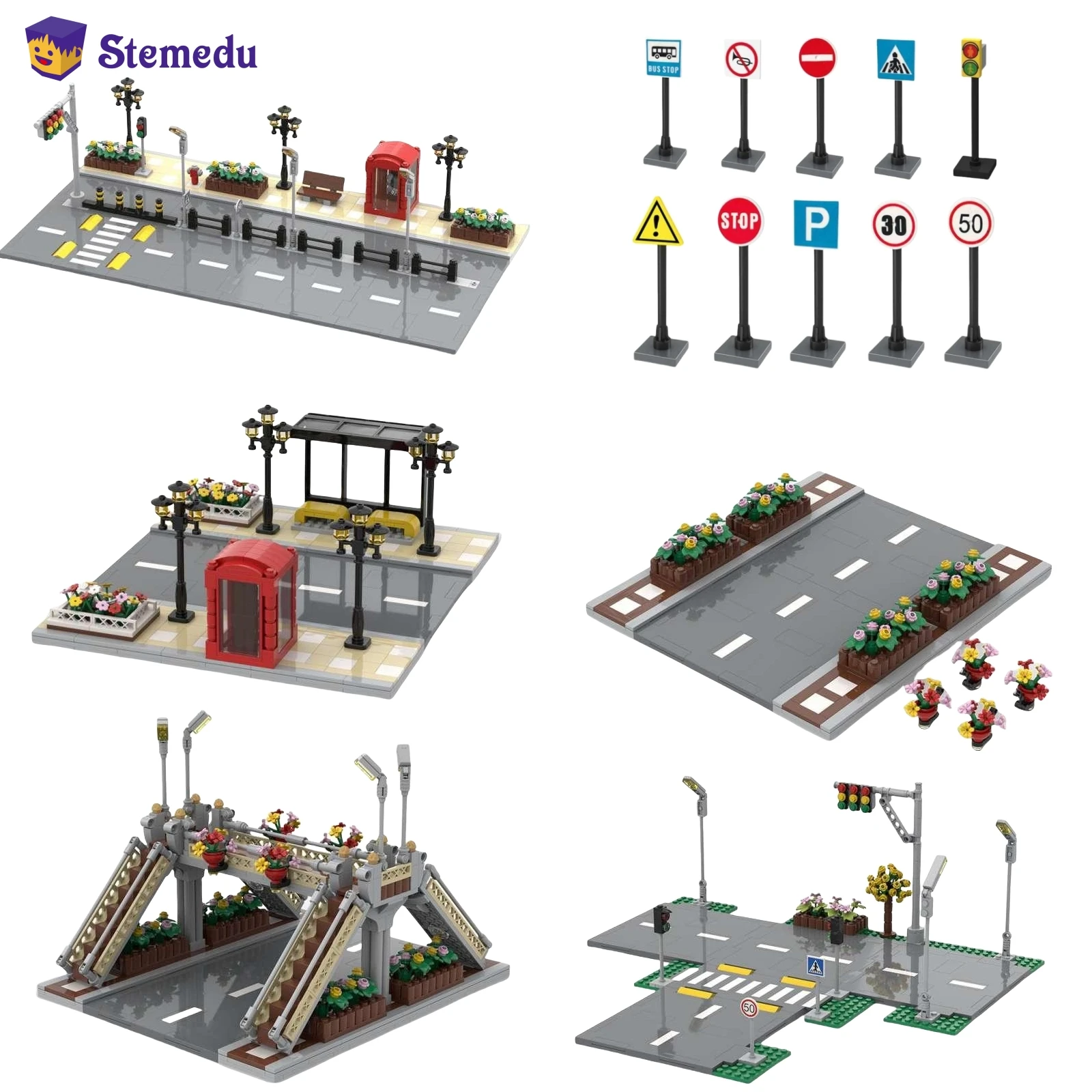 MOC-Road-Base-Plate-Compatible-City-Street-View-Building-Blocks-Bricks ...