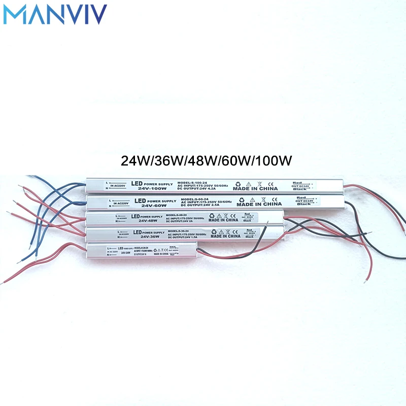 MANVIV 24W 36W 48W 60W 100W LED Driver Power Supply 175V to 250V ...