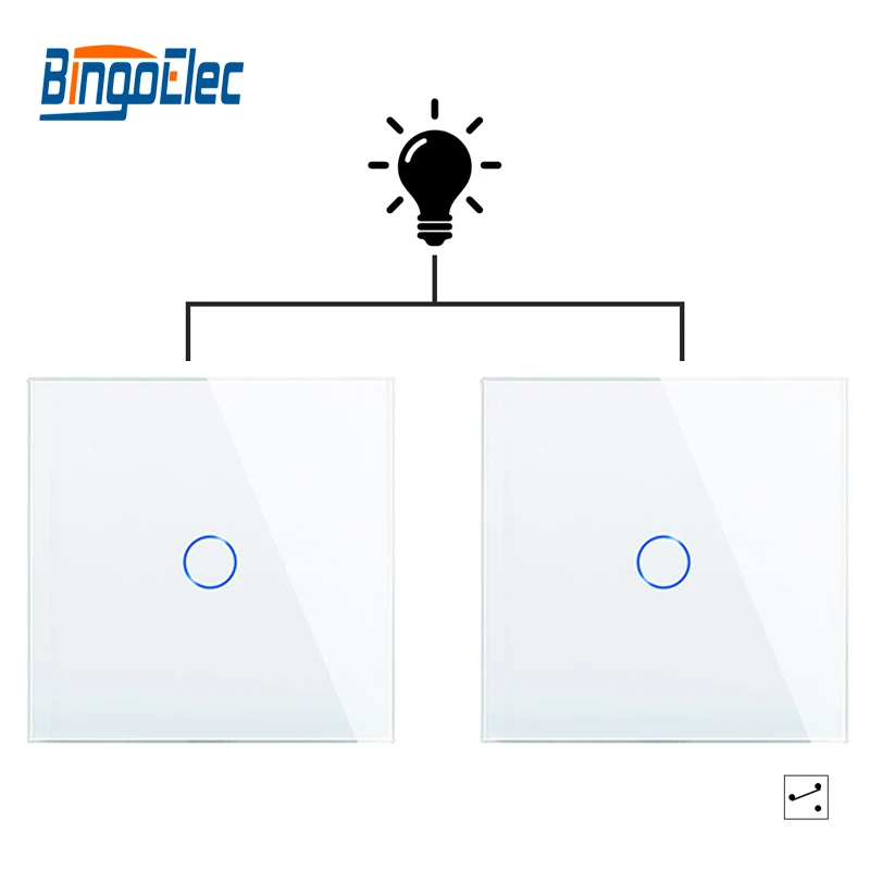 Bingoelec 1 Gang Intermediate Stair Switch EU Master Slave Light Touch Switch White Grey Crystal ...