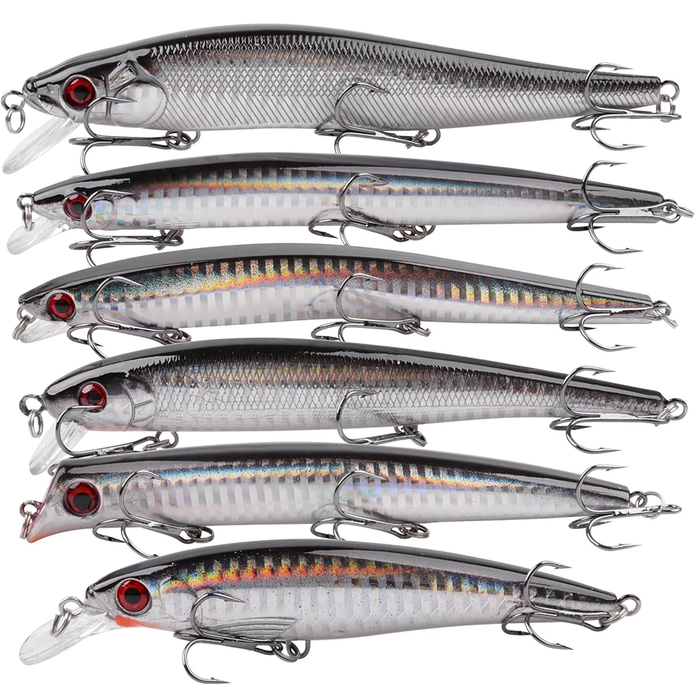 6Pcs Saltwater Fishing Lures Kit Hard Minnow Lures Topwater Popper ...