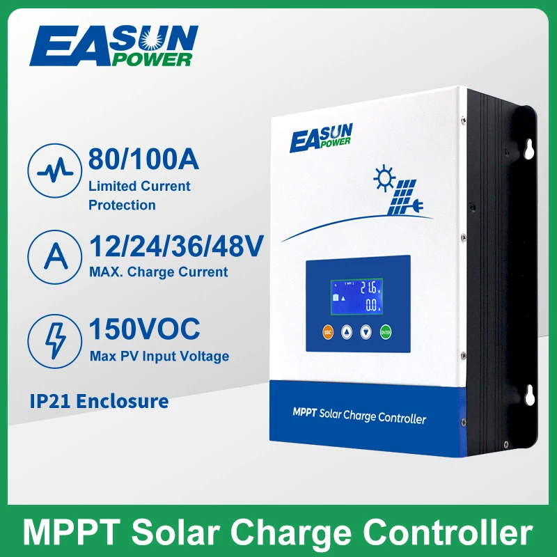 Easun POWER 80A/100A MPPT Solar Charge Controller 12V/24V/36V/48V Battery Charger Max 150VDC ...