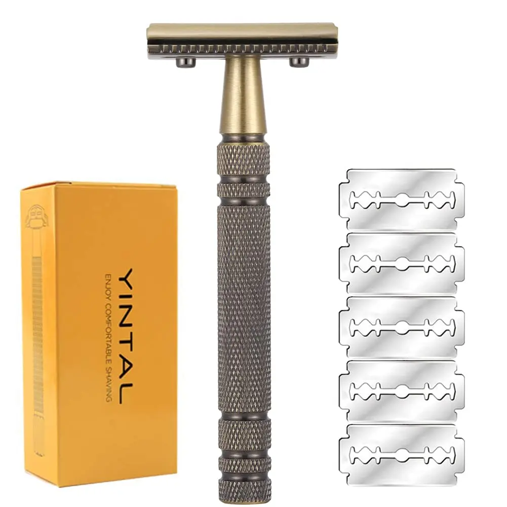 Safety-Razors-for-Shaving-Men-Classic-Metal-Double-Edge-Shaver-Brass ...