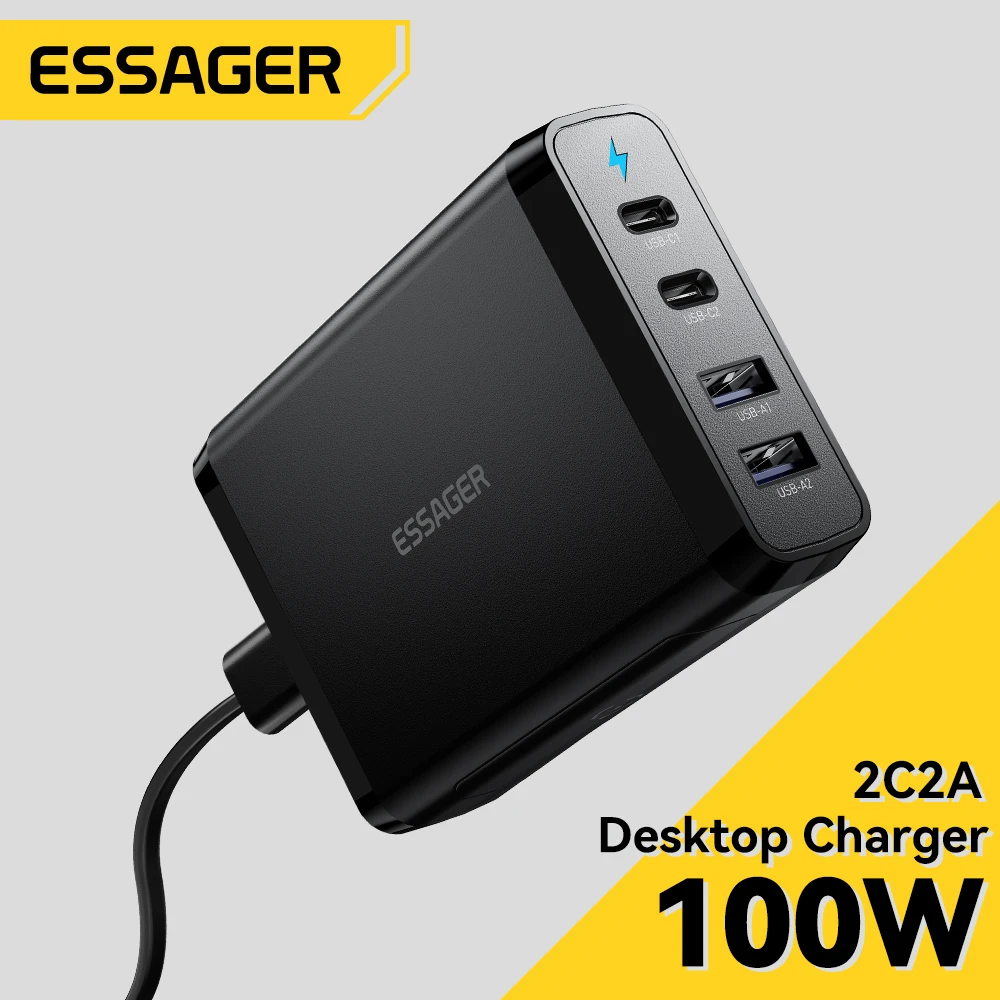 Essager GaN Charger 100W USB Type C PD Fast Charger with 2 USB & Type C ...
