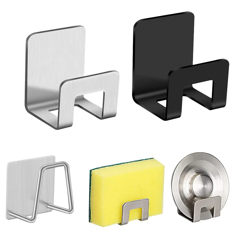 Kitchen-Sink-Sponge-Holder-Self-Adhesive-Drain-Drying-Rack-Wall-Hooks ...