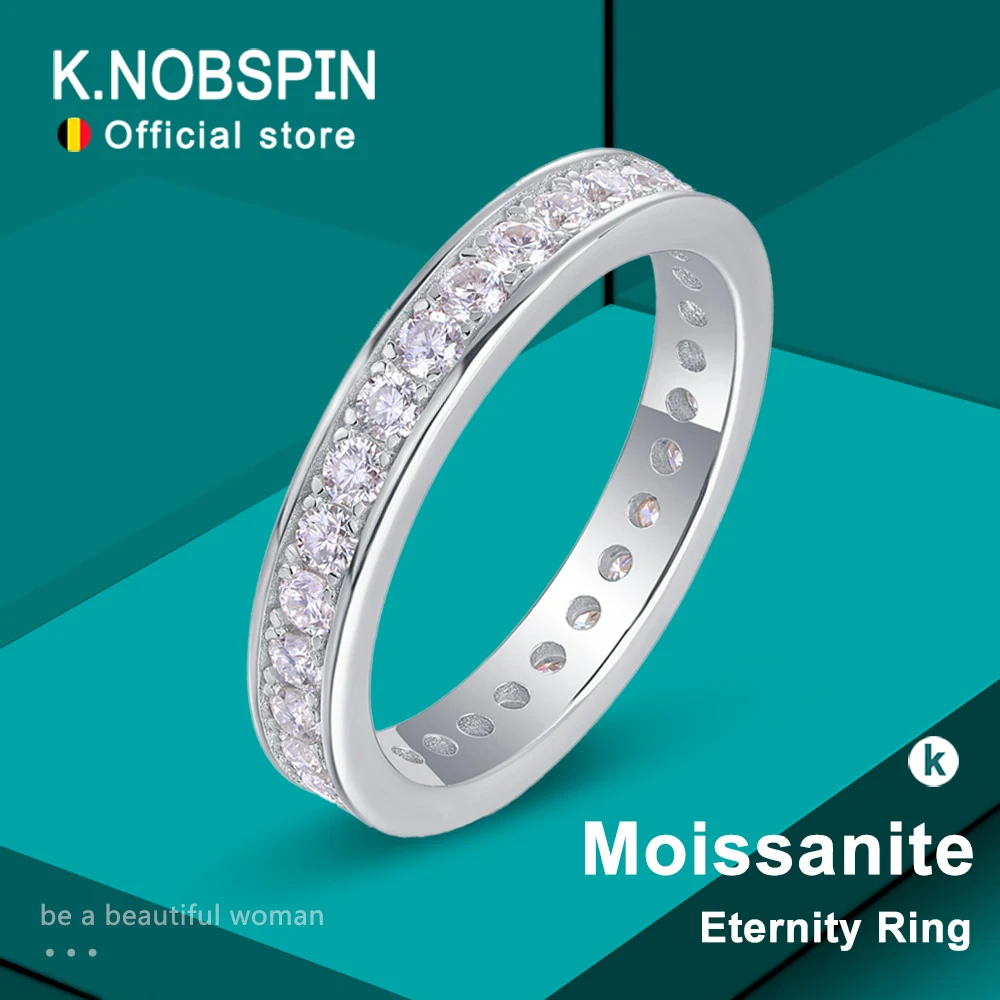 KNOBSPIN-D-VVS1-All-Moissanite-Ring-S925-Silver-Plated-18k-White-Gold-Fine-Eternity-Bands ...