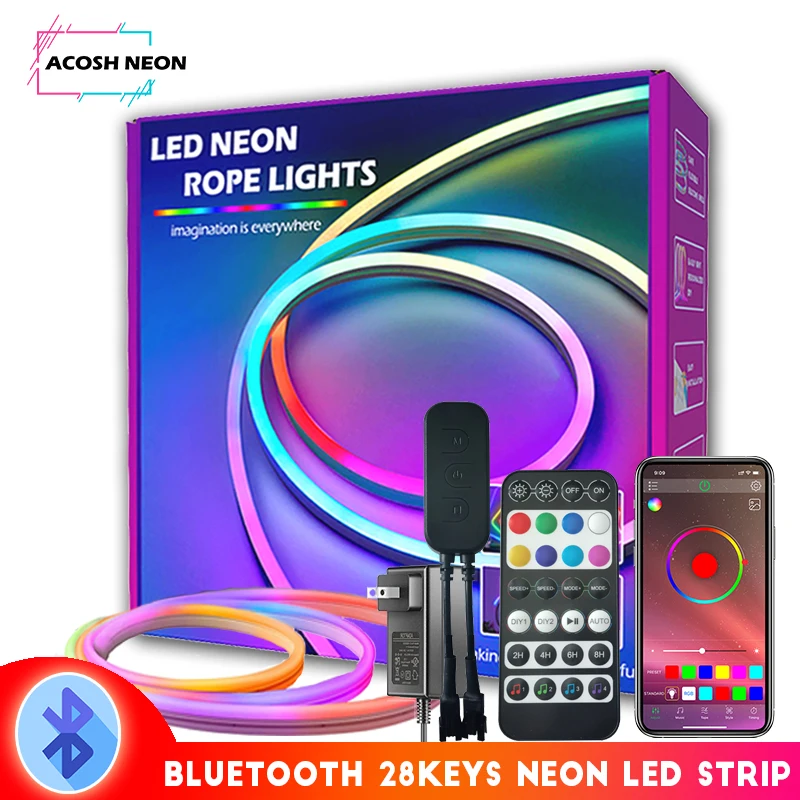 32-8ft-10M-RGBIC-Led-Neon-Corda-Luz-24V-Remoto-Imperme-vel-para-Lndoors ...