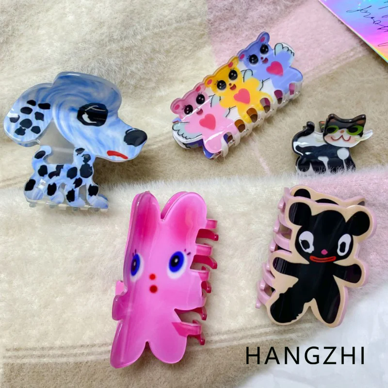 HANGZHI INES Cartoon Puppy Rabbit Hair Clip Colourful Graffiti Animal ...