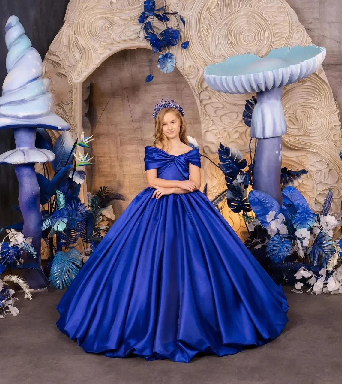 Customized Royal Blue Flower Girl Dresses For Wedding Satin Floor ...