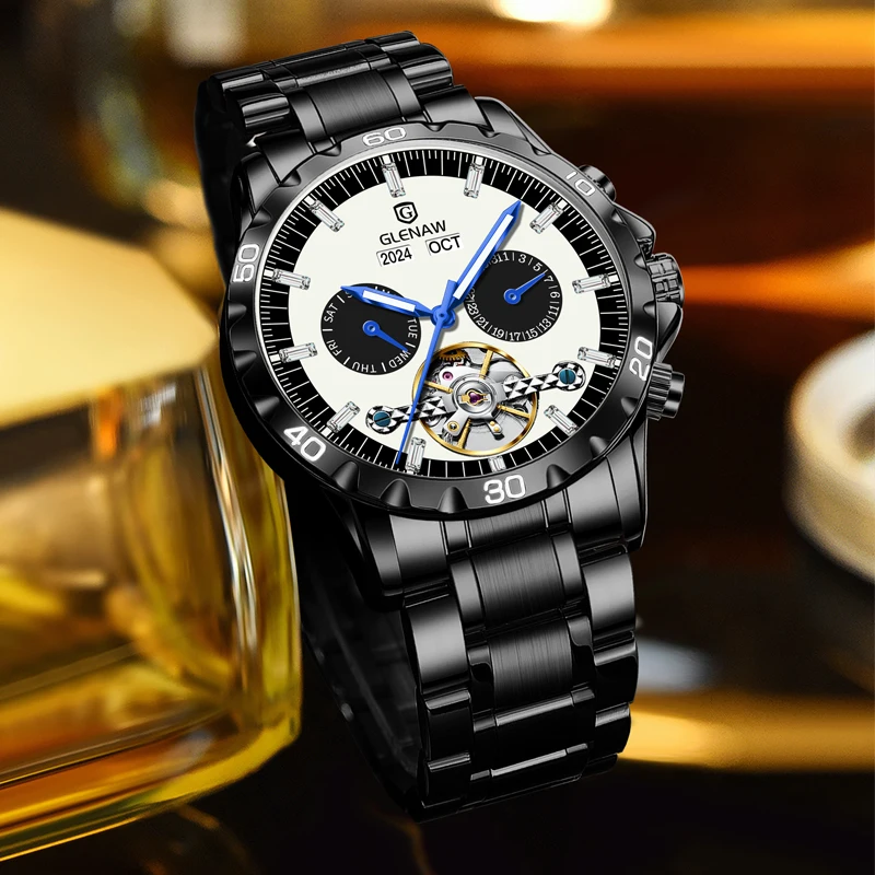 GLENAW-New-Brand-Moon-Phoes-Luxury-Mens-Watches-Stainless-Steel ...