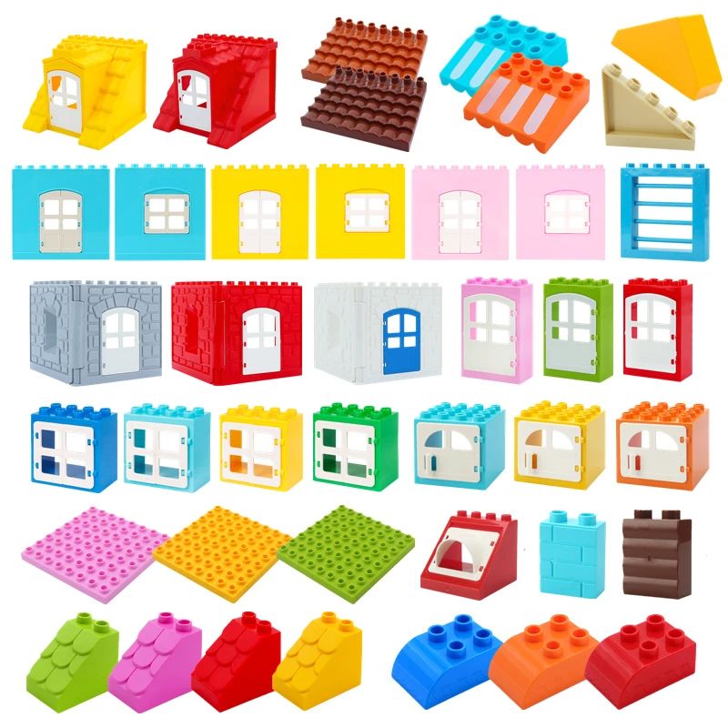Big Building Blocks Houses Build Accessories Door Window Sets Wall Roof ...