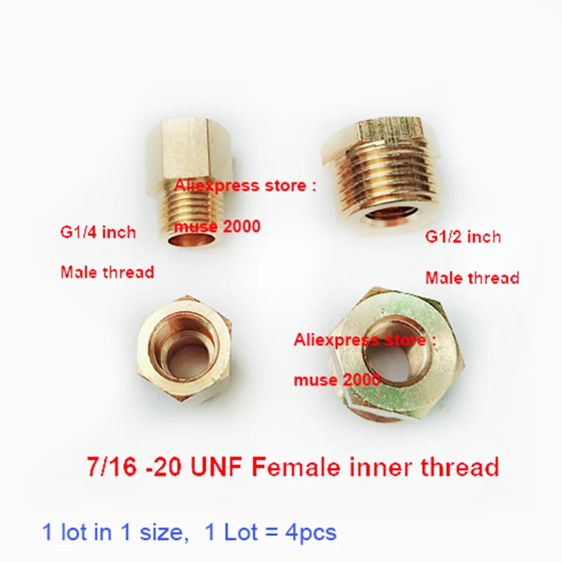 7/16 20 UNF female G1/4 G1/2 inch male brass Female to male coupling ...