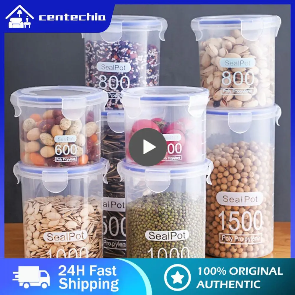 Food-Storage-Box-Sealed-Plastic-Cereal-Candy-Dried-Jars-With-Lid-Fridge ...