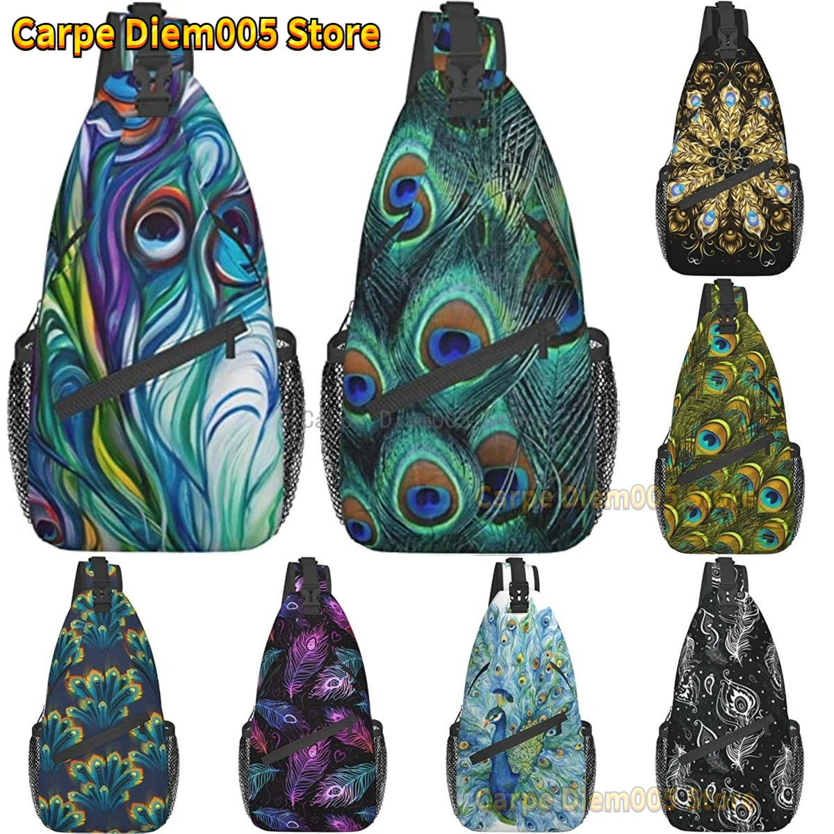 Peacock Feather Sling Bag Crossbody Backpack Hiking Travel Daypack ...