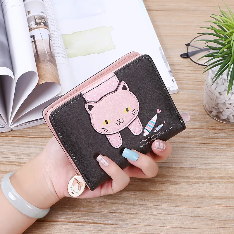 Women Cute Cat Wallet Small Zipper Girl Wallet Brand Designed Pu ...