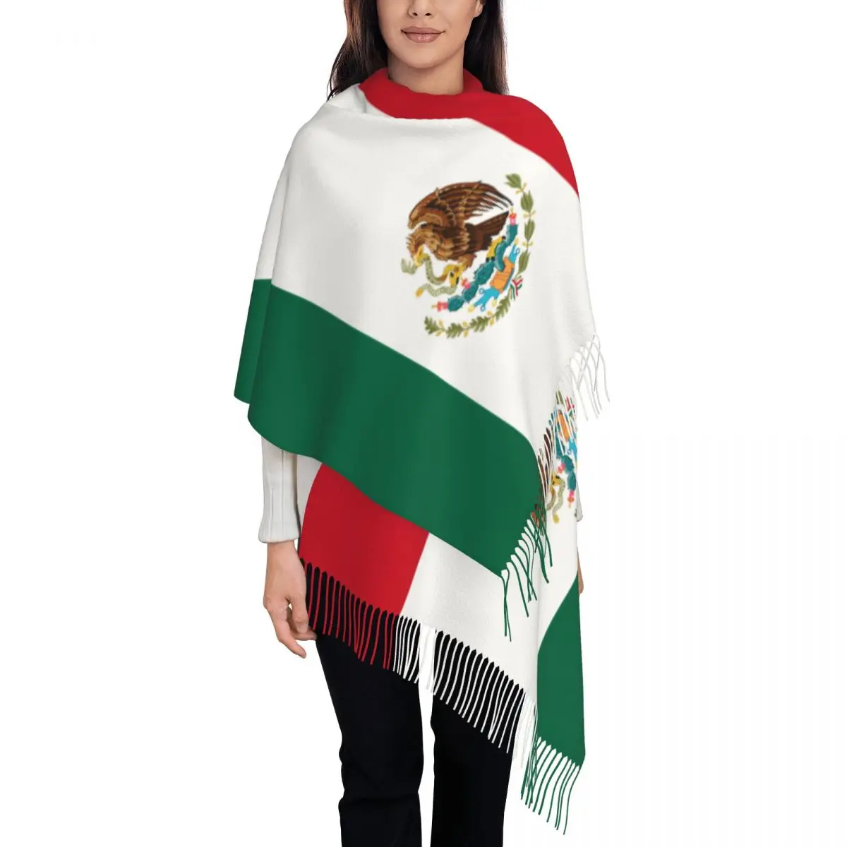 Women's Scarf with Tassel Mexico Nation Flag Long Soft Warm Shawl Wrap ...