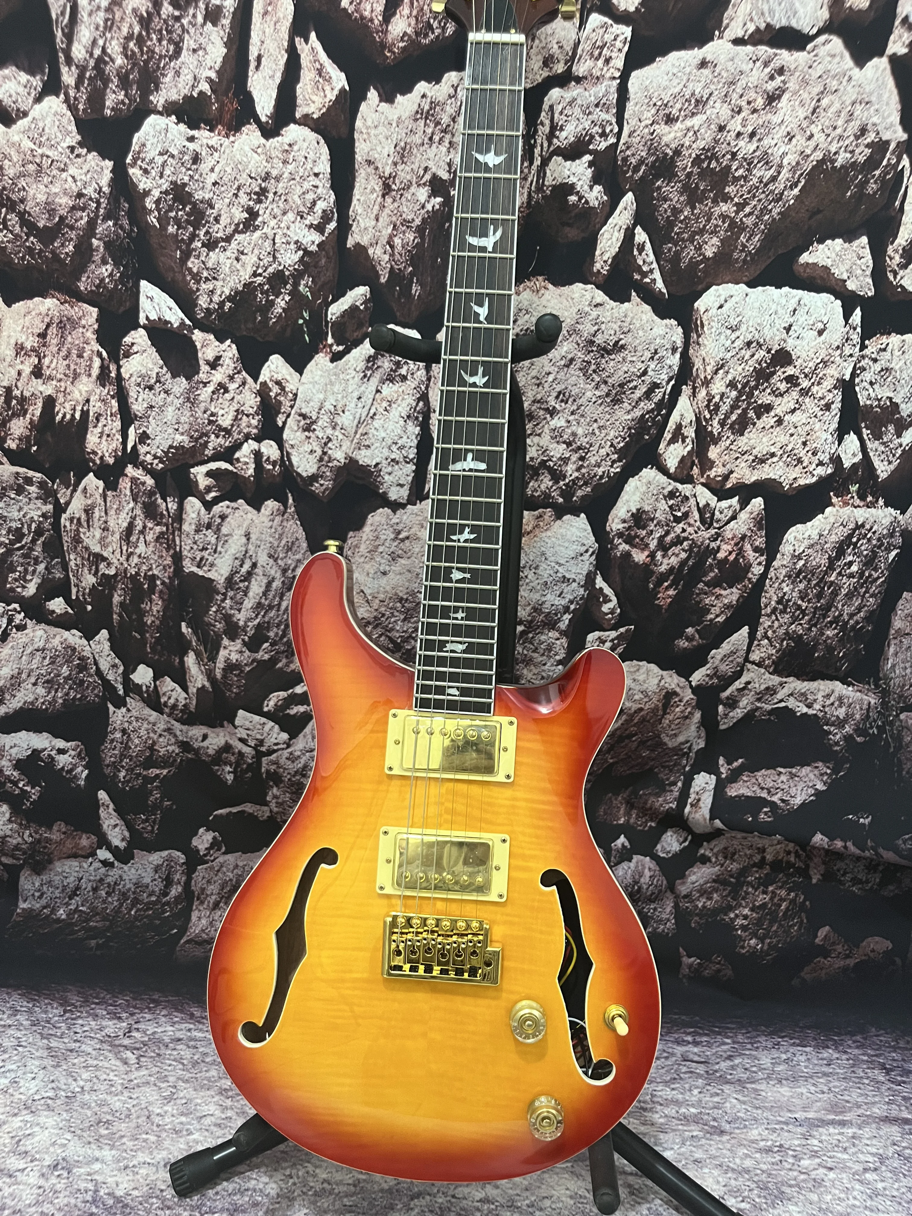 Factory customization electric guitar hollow body maple top yellow ...