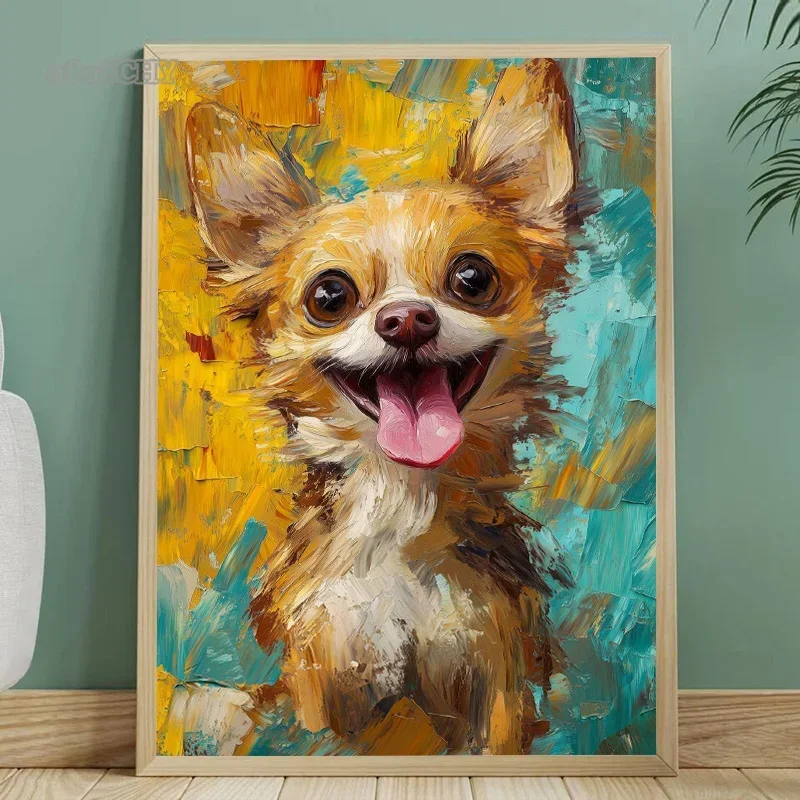 Cute Chihuahua Portrait Abstract Art Canvas Painting Cute Dog Portrait ...