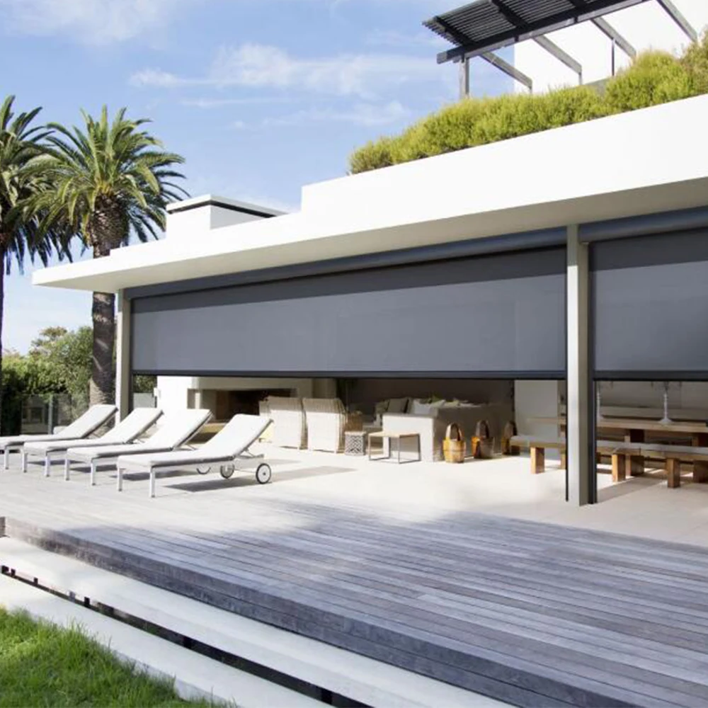 Custom Electric Patio Screen Hurricane Fabric PVC Outdoor Track Roller ...