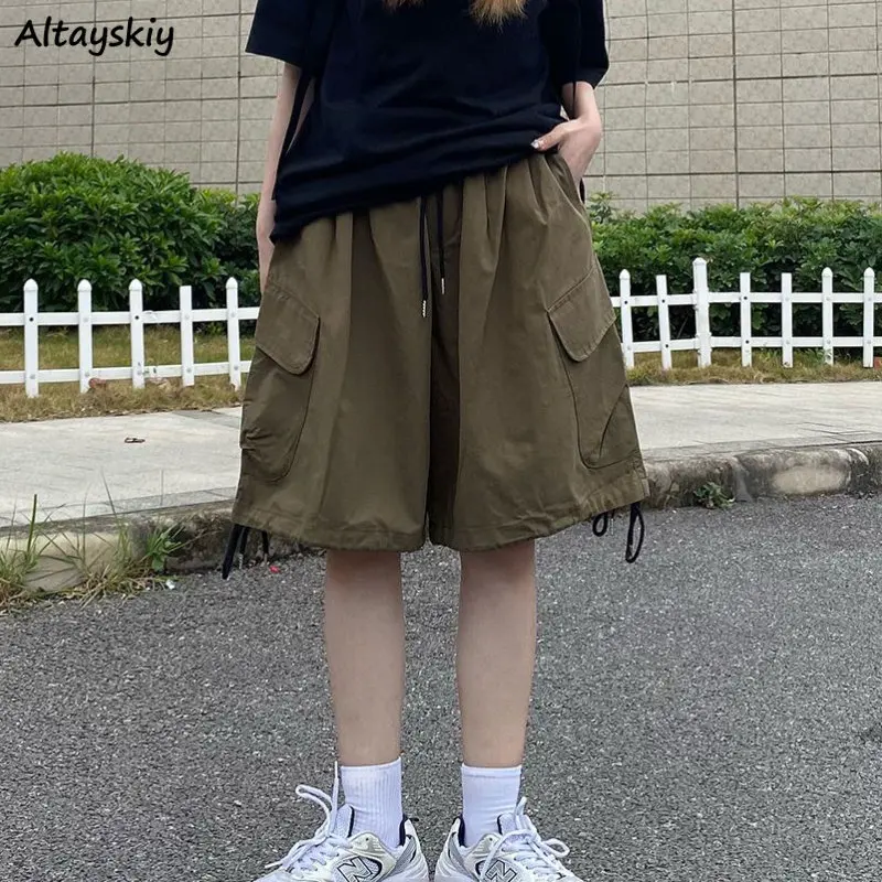 여성용 와이드 레그 반바지 유니섹스 루즈 솔리드 하이 웨이스트 스트리트웨어 빈티지 캐주얼 시크 사파리 스타일 쿨 얼짱