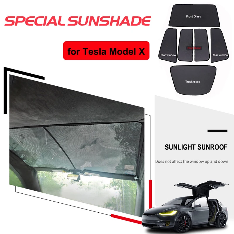 Glass Roof Skylight Sunshade For Tesla Model X Mesh Sun Shades Front ...