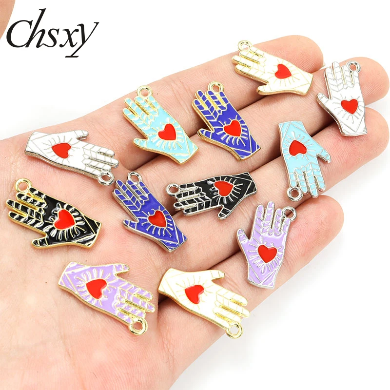10 piezas colgante de esmalte de Palma de corazón de amor rojo, joyería DIY, fabricación de ...