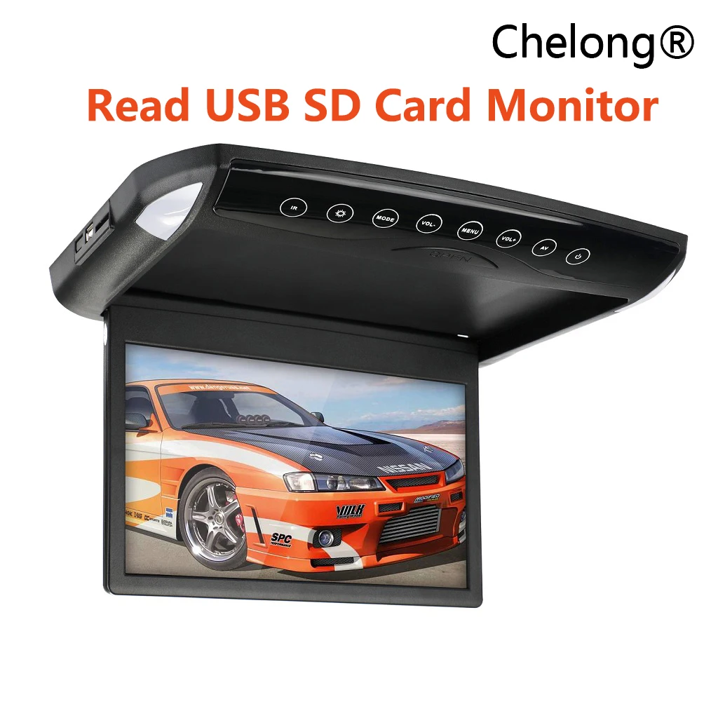 1080p 10.1'' Car Monitor Roof Mount Flip Down Tft Lcd Automobile ...