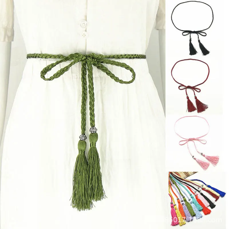 Women-Waist-Belt-Rope-Chinese-Style-Braided-Woven-Tassel-Thin-Belt ...