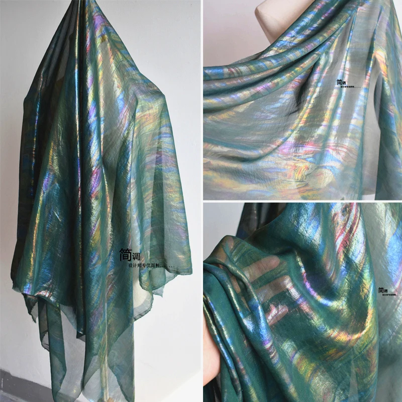 Dark-Green-Laser-Chiffon-Fabric-Illusion-Gradient-Soft-Translucent ...