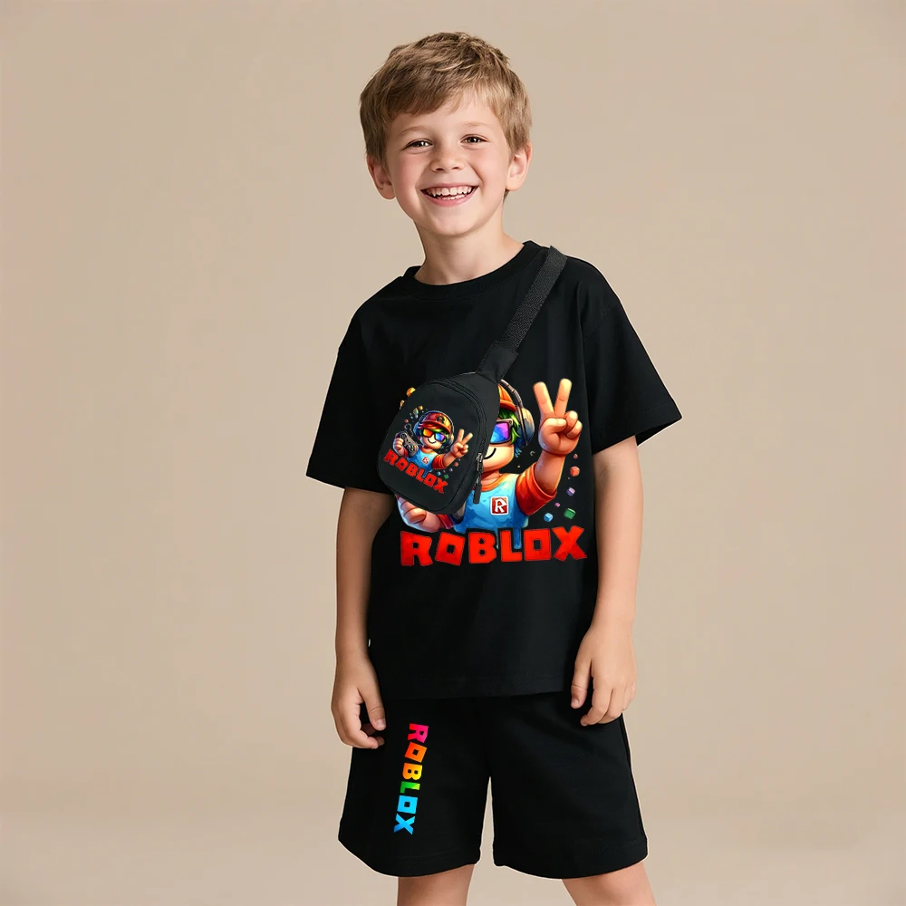Roblox Character Print 3 Piece Set Boys Cotton T-shirt Shorts and Mini ...