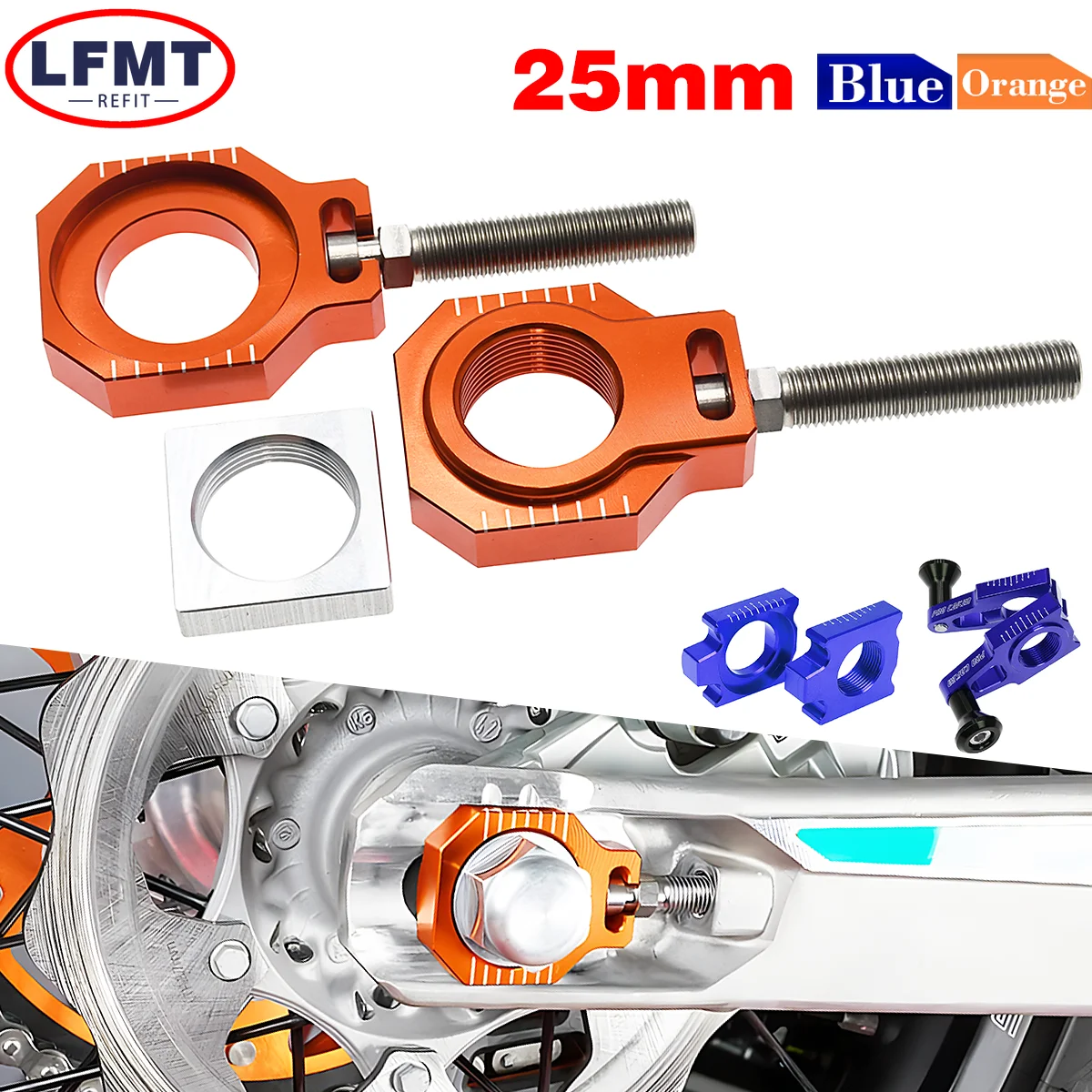 Motorcycle-CNC-25mm-Rear-Chain-Adjuster-Axle-Blocks-For-KTM-SX-SXF-XC ...