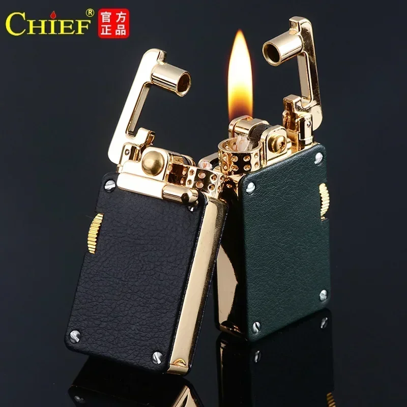 CHIEF-Creative-Flint-Warehouse-Retro-Windproof-Lighter-Metal-Leather ...