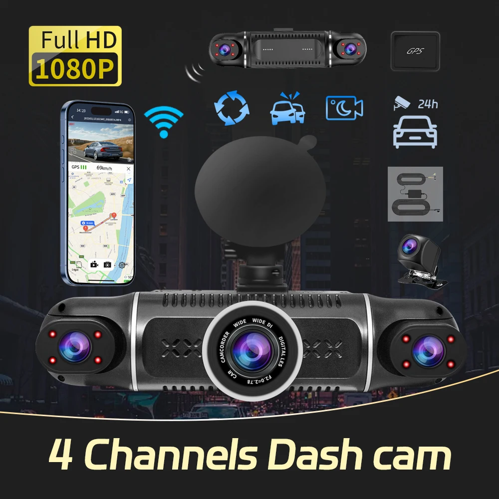 Car-Dvr-Dash-Cam-WiFi-Free-64GB-Card-GPS-24Hr-Parking-Monitor-4Channel ...