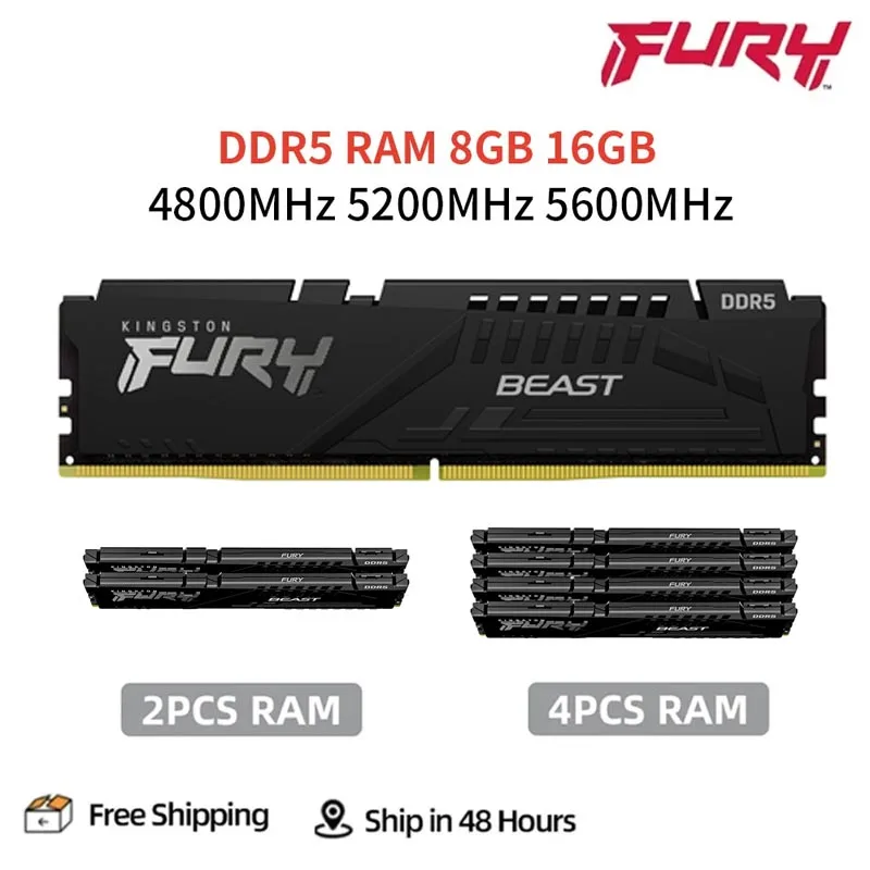 Kingston-Mem-ria-Desktop-Fury-Beast-RAM-DDR5-8GB-16GB-4800-5200-5600MHz ...