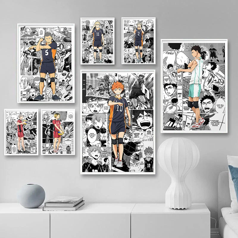 Haikyuu-Poster-Black-and-White-Pop-Anime-Figure-Manga-Canvas-Painting ...