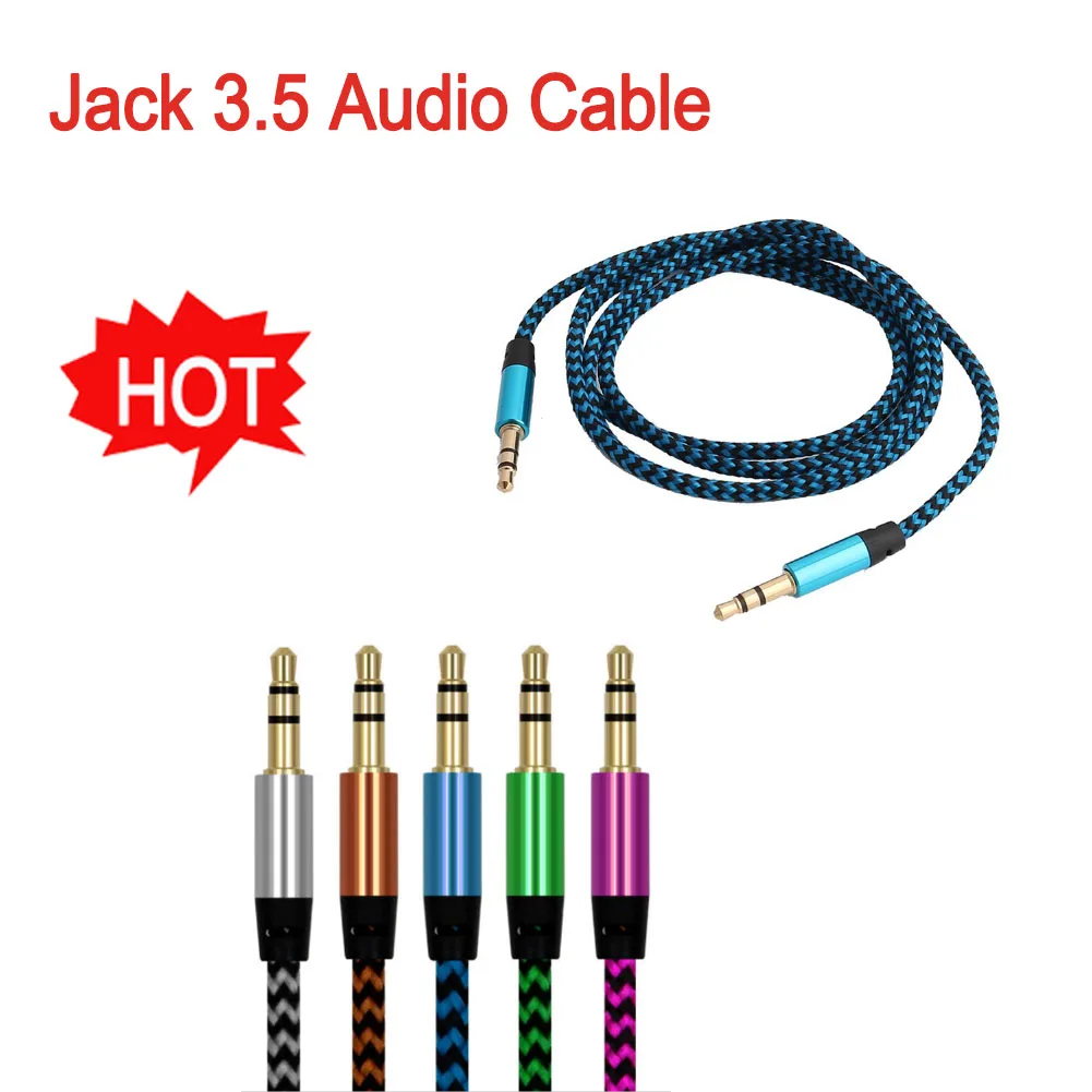 Cable auxiliar de nailon para coche, Conector de Audio de 1m, 3,5 Mm a 3,5mm, macho a macho ...