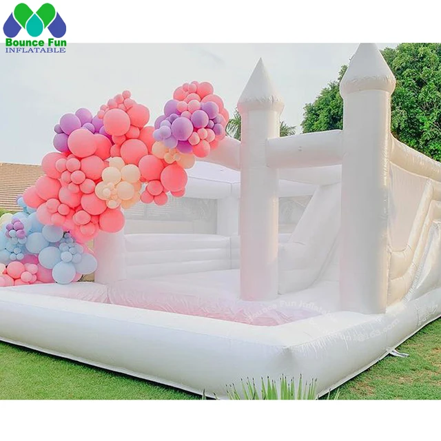 Commercial Inflatable White Wedding Bounce House With Slide And Ball ...