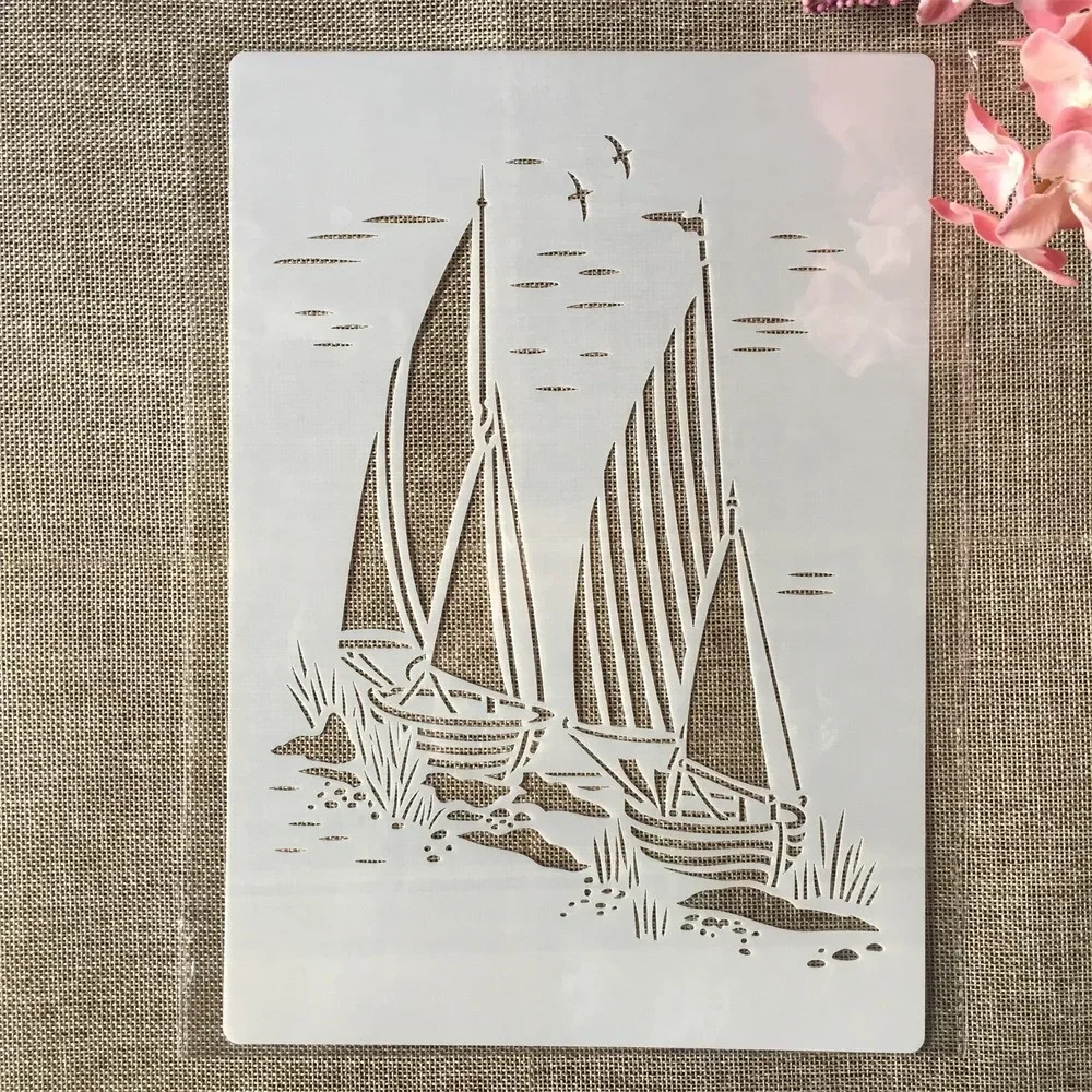 A4-29cm-Two-Sail-Boat-Marine-DIY-Layering-Stencils-Wall-Painting ...