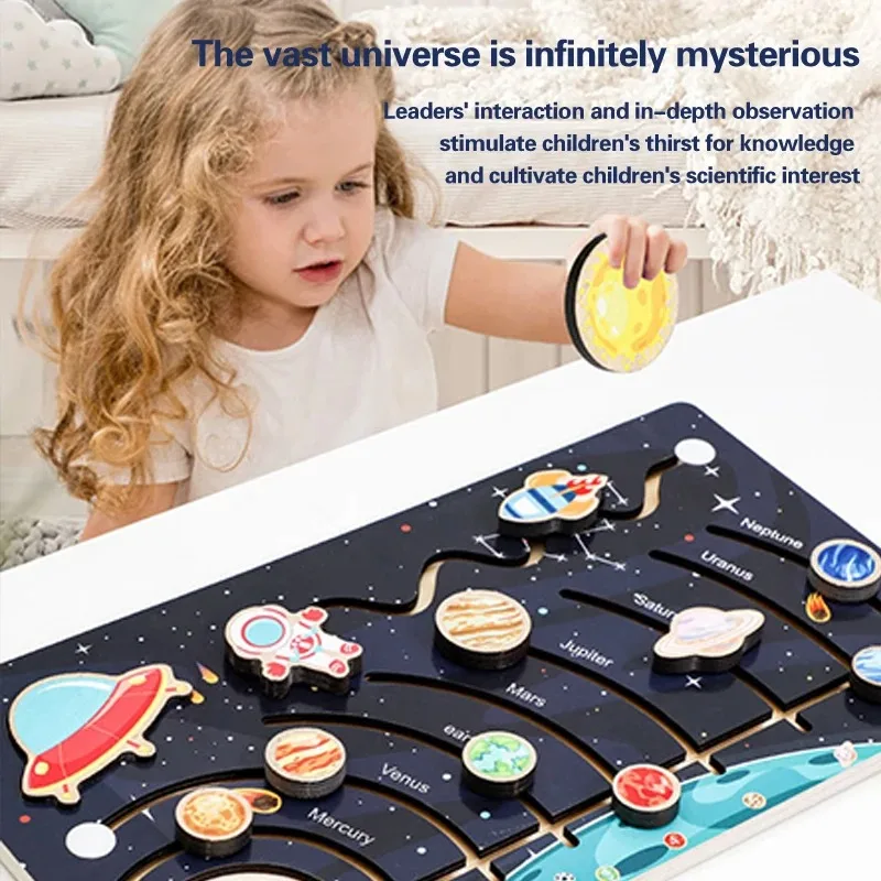 Wooden Solar System Puzzle Cognitive Game Colorful Sun Earth Space 9 ...