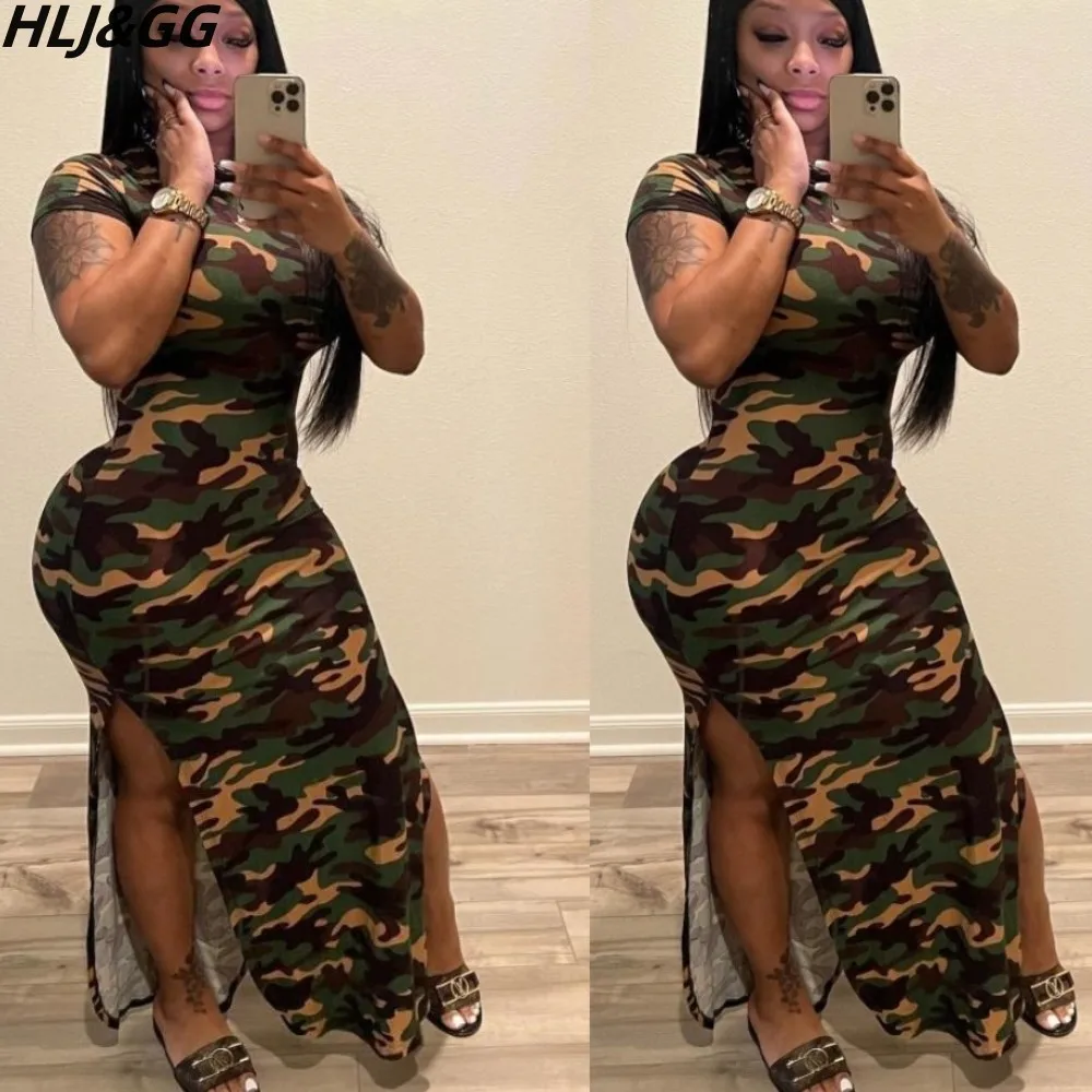 HLJ-GG-Sexy-Camouflage-Printing-Bodycon-Dresses-Fashion-Women-Side-Slit ...